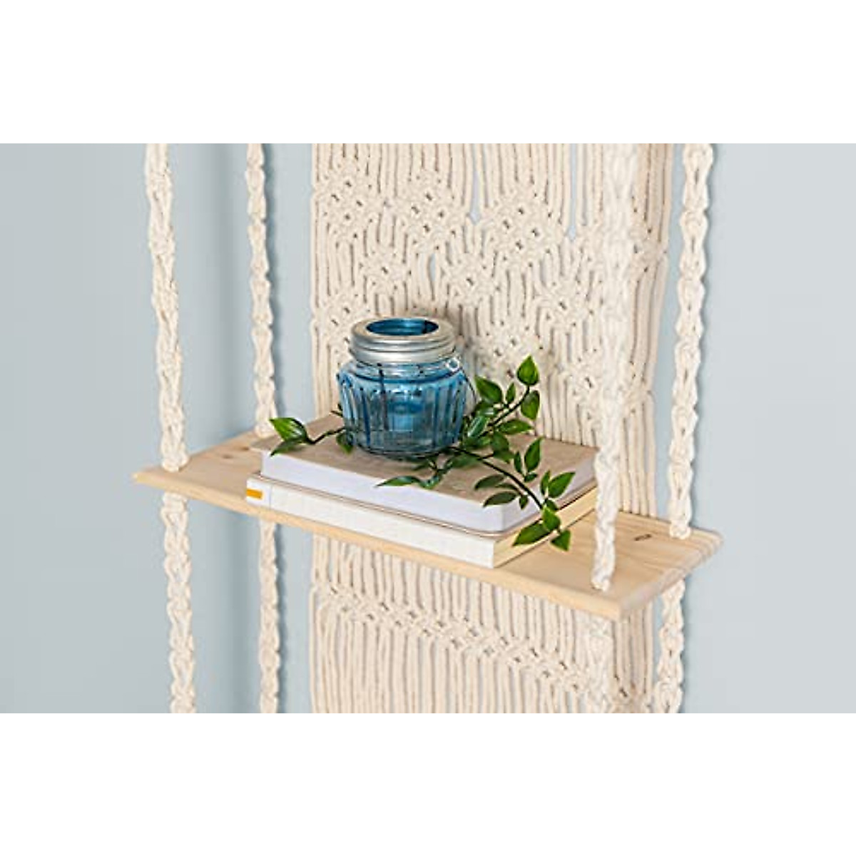 KALTEK Macrame Wall Hanging Shelf - 3 Tier Wall Shelves with Handmade Woven Macrame Rope - Boho Shelves Organizer Hanger for Kitchen, Bathroom, Home Storage, Floating Indoor Plant Wall Shelf