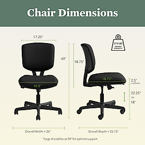 The HON Company GA90.T HON Volt Task Armless Office Chair for Computer Desk, Navy/Blue (H5703), Synchro-Tilt