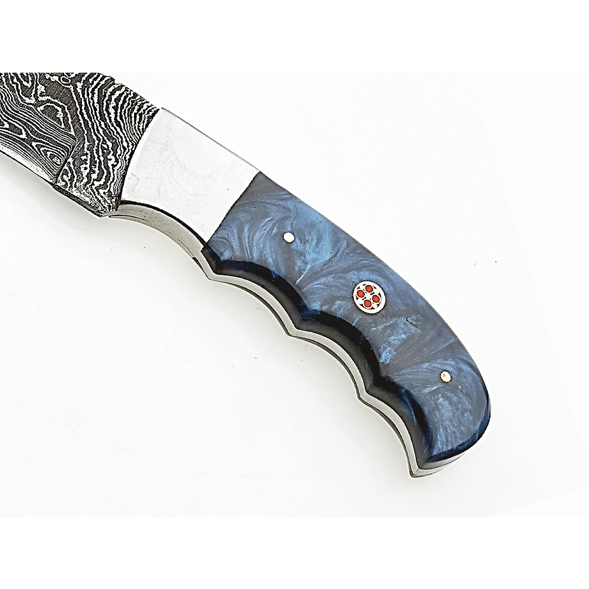 ONEHOPE BLADES Handmade Damascus Steel Hunting Knife With Leather Sheath, 8 inches Fixed Blade Tactical Survival Hand Forged Hunting Bushcraft Camping Knife (BLUE)