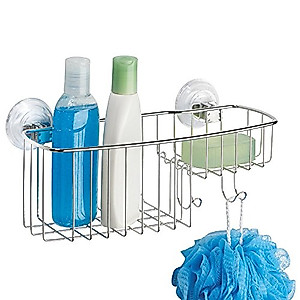 InterDesign Reo Power Lock Suction Bathroom Shower Combo Caddy Basket for Shampoo, Conditioner, Soap - Stainless Steel