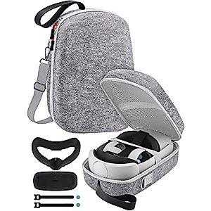 TOENNESEN Hard Carrying Case Compatible with Meta/Oculus Quest 2 VR Headset with Official Elite Battery Strap and Touch Controllers Accessories, Lightweight for Travel and Home Storage(Grey)