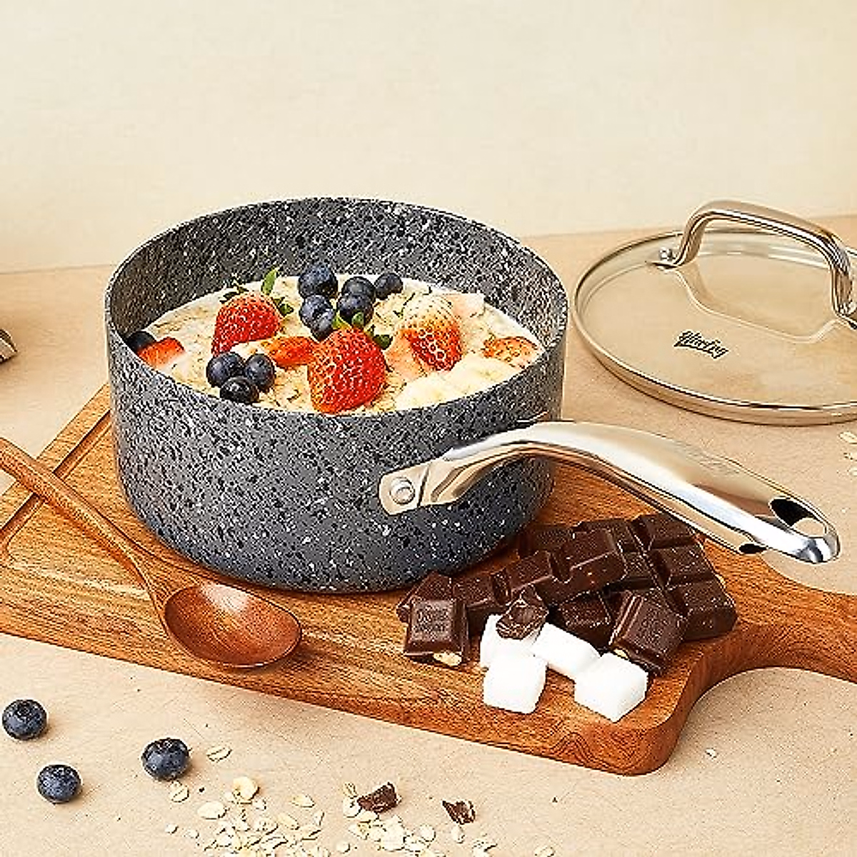 HLAFRG 1 Quart Small Sauce pan with Lid, Ultra Nonstick Sauce Pan with Lid, Small Pot with Lid, Granite Nonstick Saucepan 1 quart, Small Sauce Pot, 1 Qt Pot with Lid, Aluminum Small Pot 1 Quart