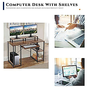 FDW Computer Desk 46" Gaming Writing Desk with Keyboard Tray/Monitor Stand Shelf/Storage Shelves/CPU Stand for Home Office