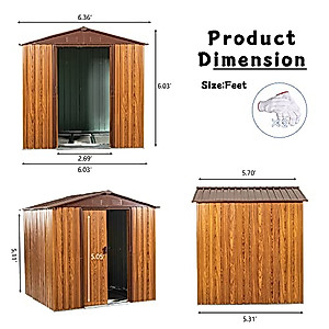SUNDALY 6 x 6 FT Wood Look Outdoor Storage Shed with Lockable Door, Waterproof Galvanized Steel Garden Tool Storage Shed with Floor Frame for Backyard Patio Lawn