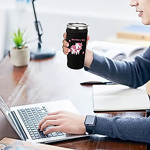 JEOCODY Neoprene Cup Insulator Sleeve Pink Strawberry and Cow Water Bottles Cup Sleeves Non-Slip Drink Sleeves for Camping 30 oz Cold Hot Beverages