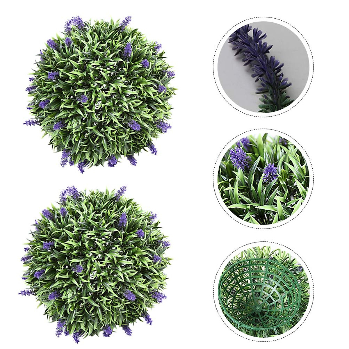 DOITOOL 2pcs Artificial Topiary Lavender Ball Fake Plant Topiary Ball Lavender Decorative Hanging Balls Round Ornaments Balls for Courtyard Garden Gate Balcony Wedding and Home Decoration 20cm
