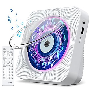 Gueray CD Player with Speakers Bluetooth Desktop CD Players for Home Radio CD Player with Remote Control HiFi Speakers Dust Cover LED Screen Timer Supports AUX USB TF Card Playback