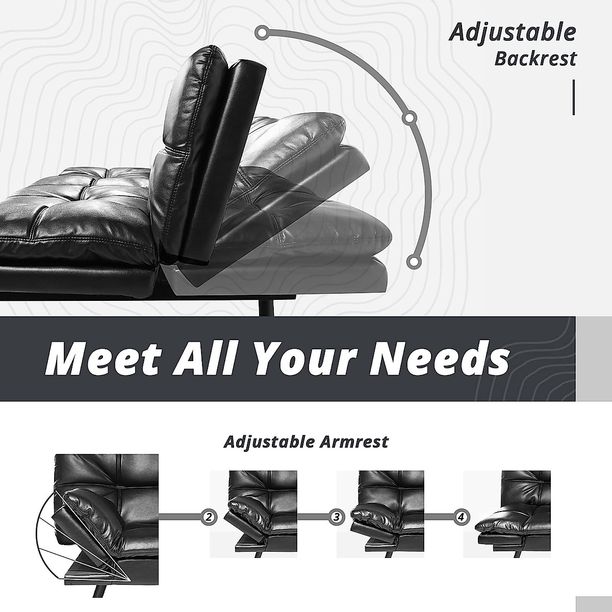 IULULU Futon Sofa Bed, Memory Foam Couch Sleeper Daybed Convertible Foldable Loveseat Faux Leather Sleeper Sofa