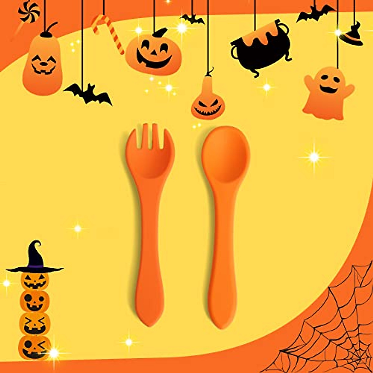 Halloween Pumpkin Silicone Baby & Toddler Plates Set With Fork & Spoon