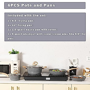 Vkoocy Gray Pots and Pans Set Non Stick, Ceramic Cookware Set Kitchen Cooking Sets Induction Pot and Pan w/Frying Pans, Saucepans, Casserole, Non-Toxic, PTFE/PFOA/PFOS-Free