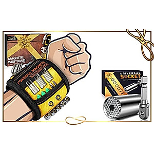 HANPURE Select Two to Save Tool Gifts for Men Stocking Stuffers - Magnetic Wristband for Holding Screws, Wrist Magnet, Gifts for Dad Father Husband Him and Universal Socket Tools Gifts for Men Dad