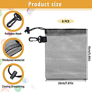 8 Pcs Drawstring Mesh Bags Black Nylon Mesh Laundry Bag with Clips Portable Storage Bags for Collecting Golf Balls Toys Small Things (6 x 8 inch)