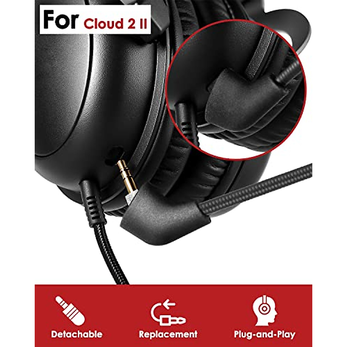 Cloud 2 II Mic Replacement - 2 PCS 3.5mm Detachable Game Microphone for Kingston HyperX CloudX I&II Core Cloud PS4 Xbox One Nintendo Switch Computer PC Gaming Headsets