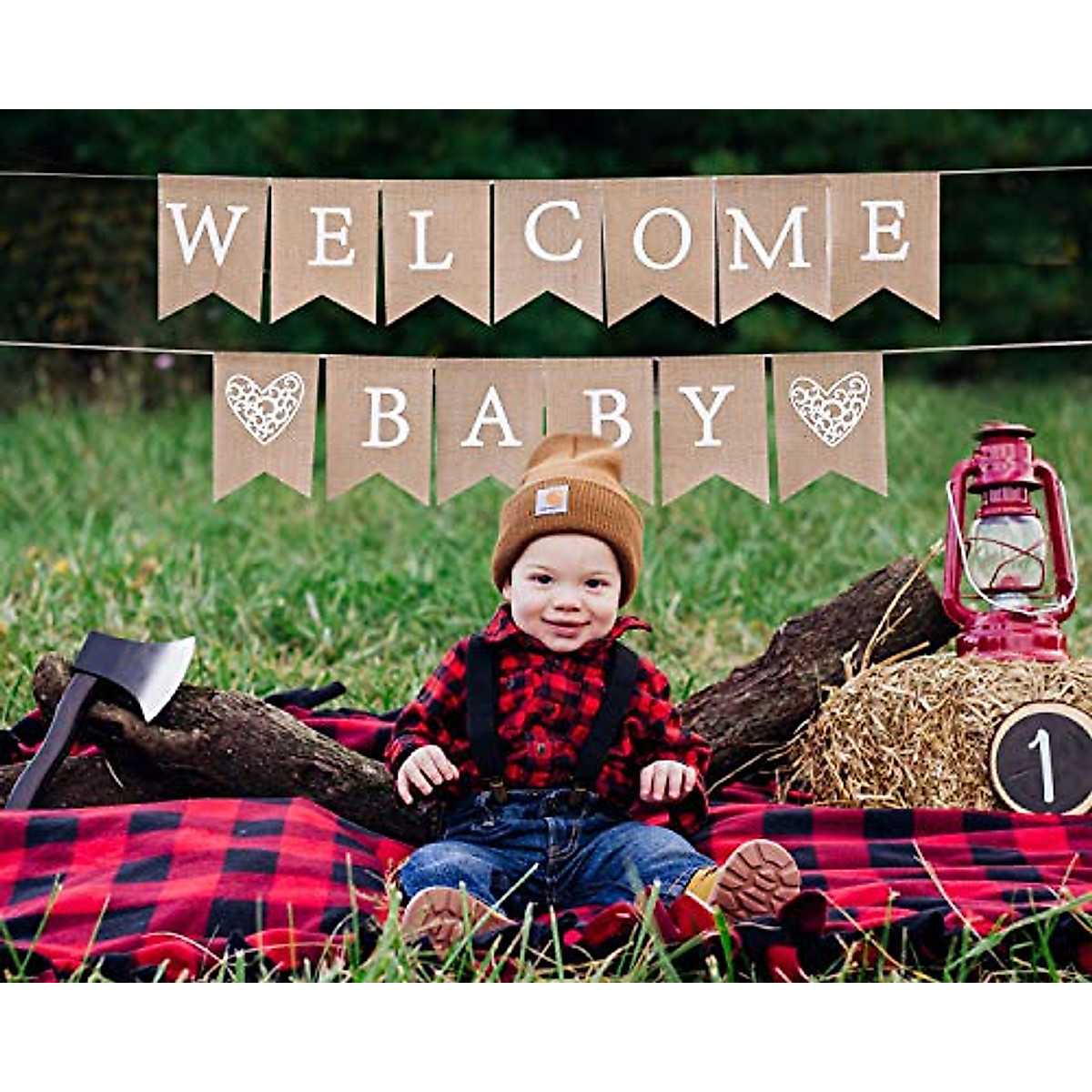 Welcome Baby for Burlap Banner - Bunting Garland for Baby Shower Party Ornament Favors, Baby Photo Prop，Baby Shower Welcome Sign (WELCOME BABY)