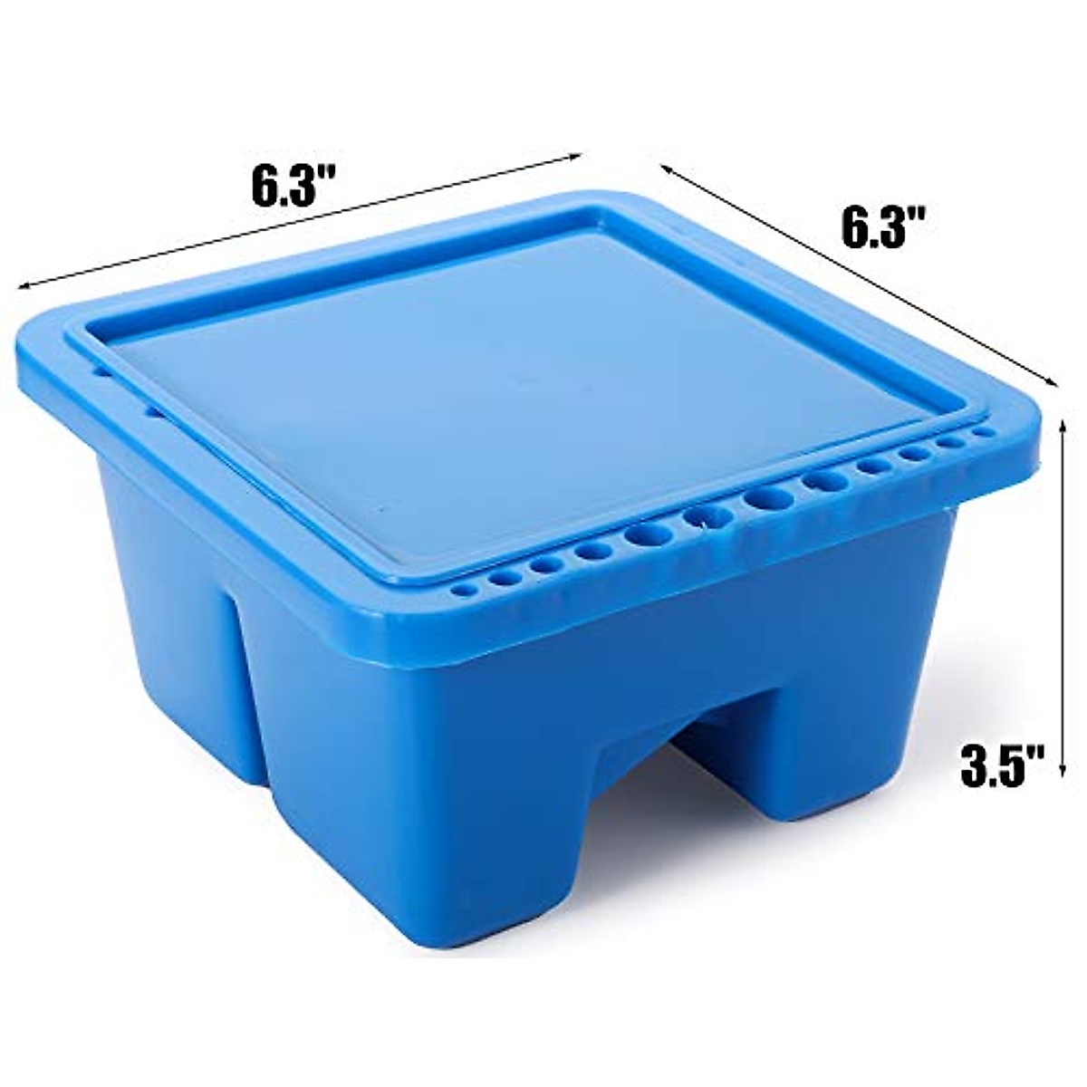 Yesland 3 Pack Artist Brush Basin, 12 Hole Blue Multi-Function Plastic Brush Washer with Lid and Brush Holder, 6.3 x 6.3 x 3.5 Inches Three Compartment Brush Tub for Acrylic and Watercolor Painting