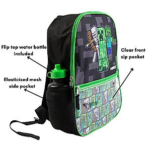 RALME Minécraft Backpack Set with Lunch Box for Boys & Girls, 16 inch, 5 Piece Value Set