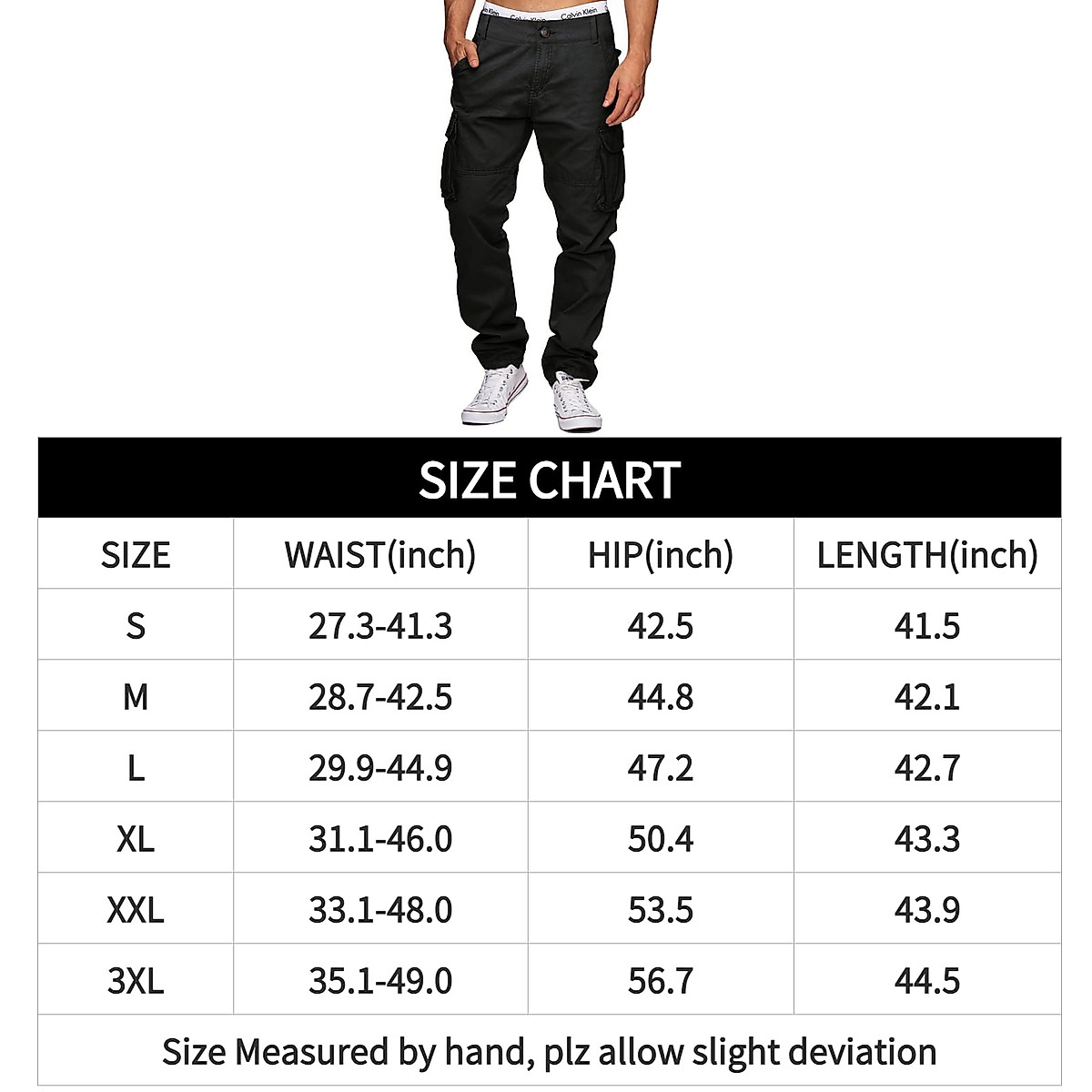 AIFARLD Mens Cargo Pants Multi Pockets Hiking Pants Cotton Stretch Elastic Waist Lightweight Trousers Outdoor Casual Relaxed Fit