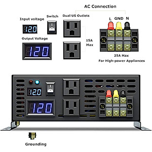 WZRELB 3000W 12V 120V Pure Sine Wave Solar Power Inverter Homeuse DC to AC System