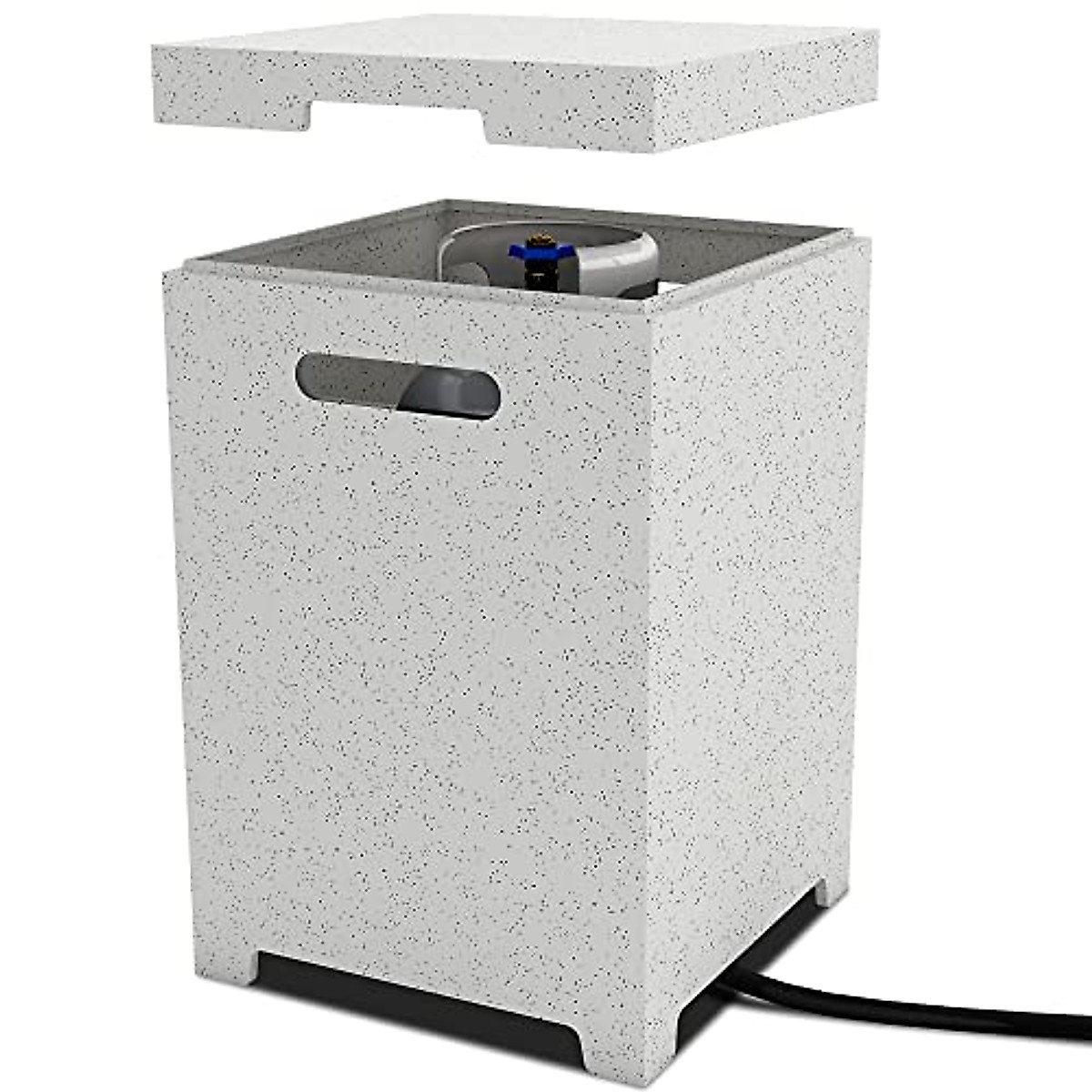 Kante 23.6" H Square Light Gray Eco-Friendly Concrete/Metal Outdoor Patio Backyard UV and Weather Resistant Modern Propane Tank Cover Storage Box for Gas Fire Pit, Hideaway Side Table,RMFP-T01-81904
