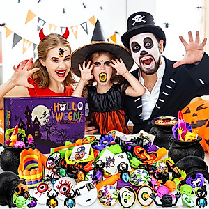 216PCS Halloween Party Favors, 24 Pack Prefilled Small Plastic Witch Cauldron with Assorted Halloween Bulk Halloween Goodie Bag Fillers Halloween Prizes Miniatures Trick or Treat