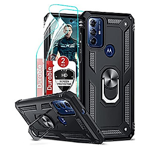 LeYi for Moto G Play 2023 Phone Case, Motorola G Play Case with 2 Pcs Screen Protector and Metal Kickstand, [Military-Grade] Heavy Duty Protective Case with Magnetic Stand for Moto G Play 2023, Black