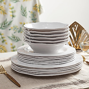 LEHAHA Basic White Melamine Dinnerware Sets, 18 Piece melamine dishes set, Service for 6, Plates and Bowls Sets Great for Indoor and Outdoor Use, Dishwasher safe…