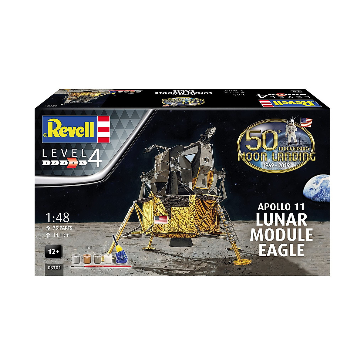 Revell RV03701 Moon Landing 1:48 - Apollo 11 Lunar Module & Eagle Plastic Model kit, Silver/White
