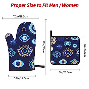 EZDNAGP 4pcs Oven Mitts and Pot Holders Sets Oven Kitchen Gloves Hot Pads for Cooking BBQ Baking Grilling - Magic Evil Eyes