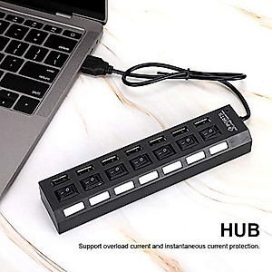 125 7-Port USB Hub Splitter,480Mbps High-Speed USB Port Expander Charging Hub,Overload Current Desktop Hub with 7 Power Independent Switches