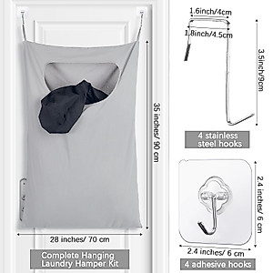 Wovnet 2 Pcs Large Hanging Laundry Hamper Bag 28 x 35 in over the Door Hamper Space Saving Hanging Laundry Bag Hanging Laundry Basket with Hanging Hooks for Wall Dirty Clothes Storage RV Room, 2 Color