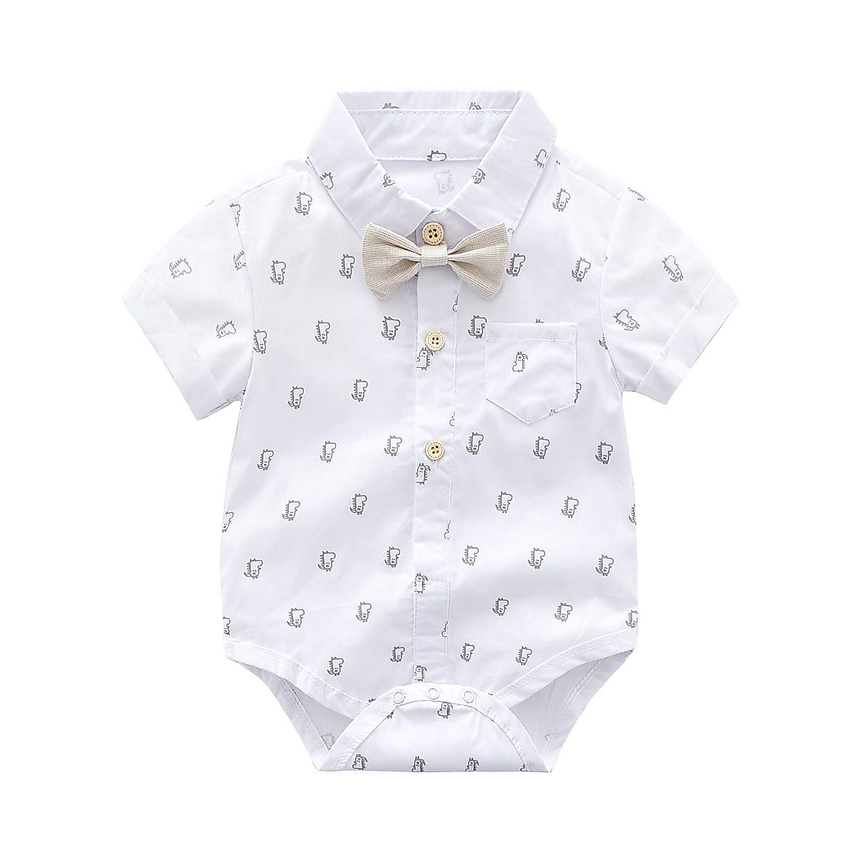 Baby Boys Gentleman Outfits Suits, Infant Short Sleeve Shirt+Bib Pants+Bow Tie Overalls Clothes Set