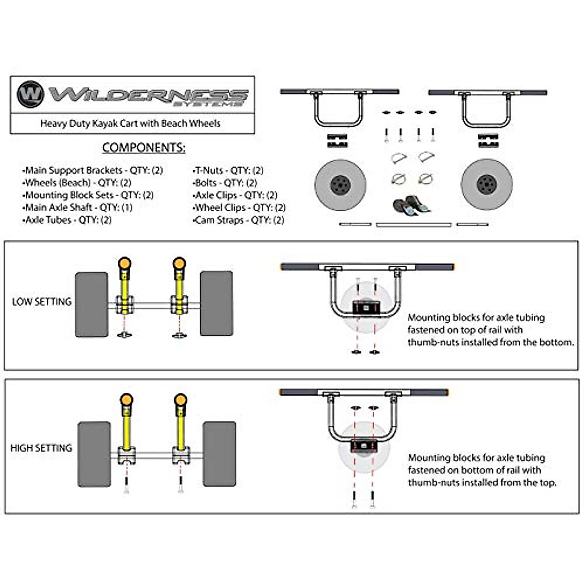 Wilderness Systems Heavy Duty Kayak Cart | Inflatable Beach Wheels | 330 Lb Weight Rating | for Kayaks and Canoes, Model Number: 8070167