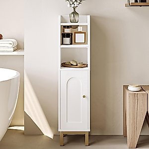 Hzuaneri Bathroom Storage Cabinet, Small Corner Floor Cabinet with Door and Shelves, Narrow Toilet Paper Cabinet, Bathroom Organizer with Adjustable Shelf, for Small Spaces, White BC08203X