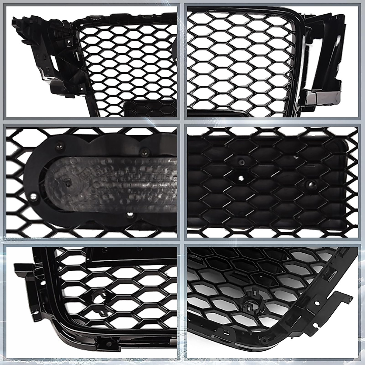 TOPAZ Front Mesh RS5 Style Bumper Hood Hex Grille Black Compatible with 2008-2012 Audi A5/S5 B8 8T