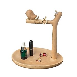Nbcymg Wood Key Holder Jewelry Catchall Tray for Entryway Tabletop Key Stand Hanging Organizer with 8 Brass Tone Hooks