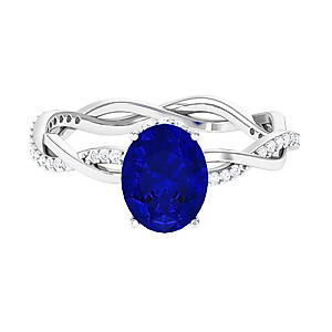 Rosec Jewels Lab Grown Blue Sapphire 8X10mm Oval Engagement Ring, AAAA Quality, Sapphire Diamond Ring (Ready to Gift), 14K White Gold, Size:US 8.50