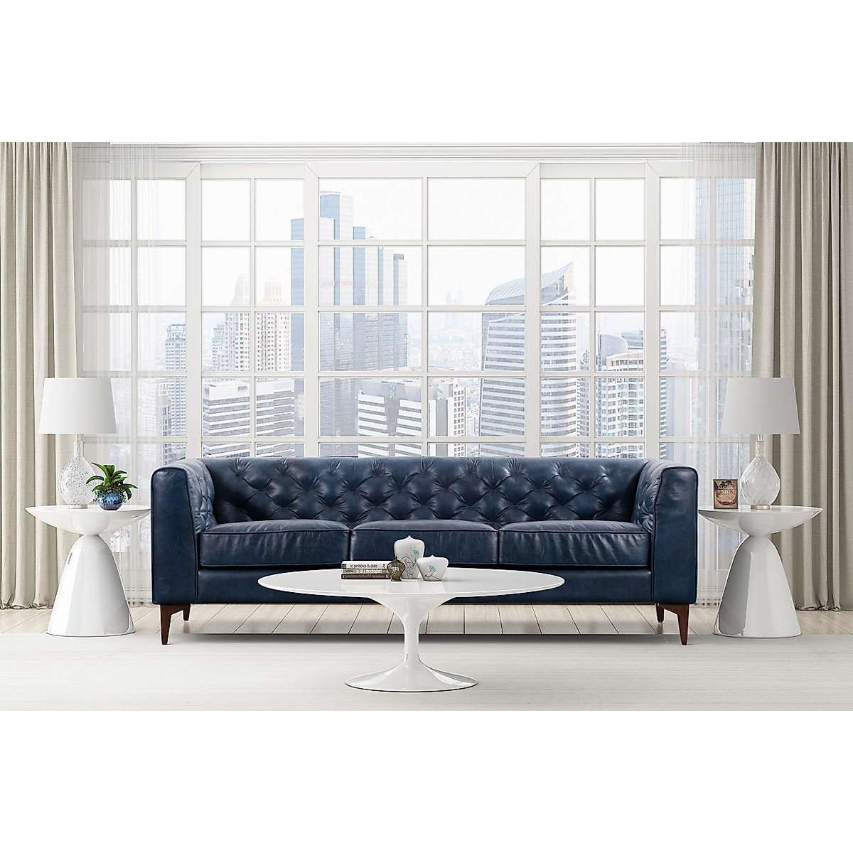 POLY & BARK Essex Sofa in Full-Grain Semi-Aniline Italian Tanned Leather in Midnight Blue