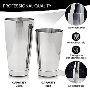 The Art of Craft Professional Cocktail Shaker Set Bartending Kit: Weighted Boston Shaker Tins, Hawthorne Strainer and Japanese Jigger