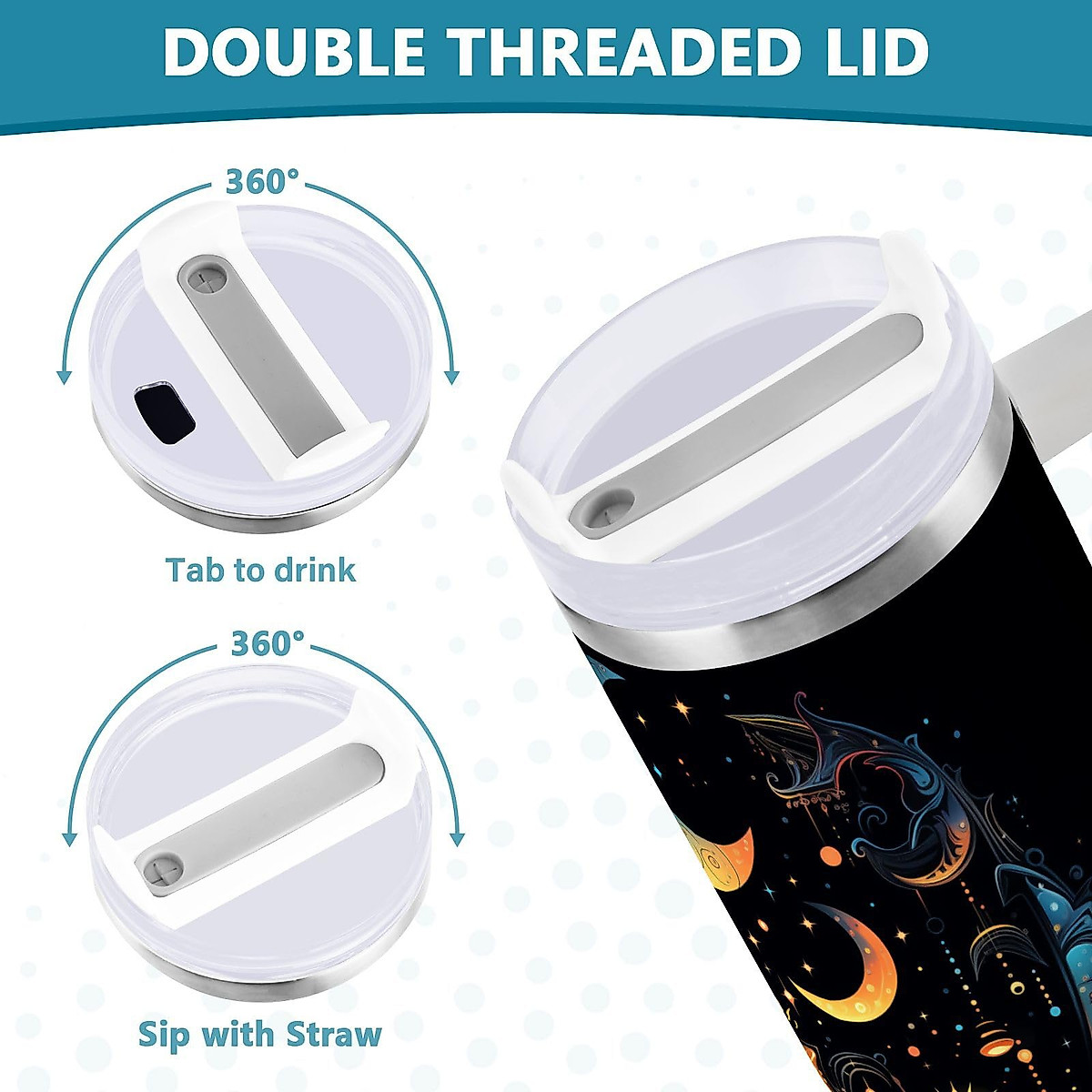 ALAZA Sun Moon Stars Alchemy Witchy 40 oz Tumbler Stainless Steel Water Bottle Vacuum Insulated Cup with Straw Lid & Handle For Travel Car Cup Holder