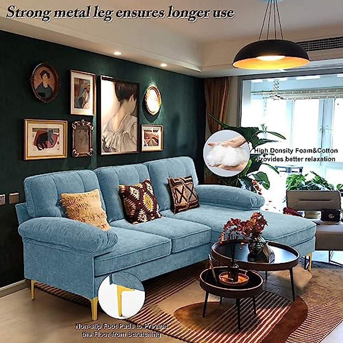 ABAKAN 79” Modern Sectional Sofas Couches for Living Room, Chenille L Shaped Couches with Chaise for Small Spaces, Sofa with Solid Wood Frame, Attached Armrest, Easy to Install(Light Blue)