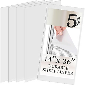 5 Pack of Wire Shelf Liners for Kitchen Closet Cabinet Shelves Fits 14" x 36", Transparent Clear Matte Finish Durable Waterproof Non-Adhesive and Unrolled Flat Shelf Liners