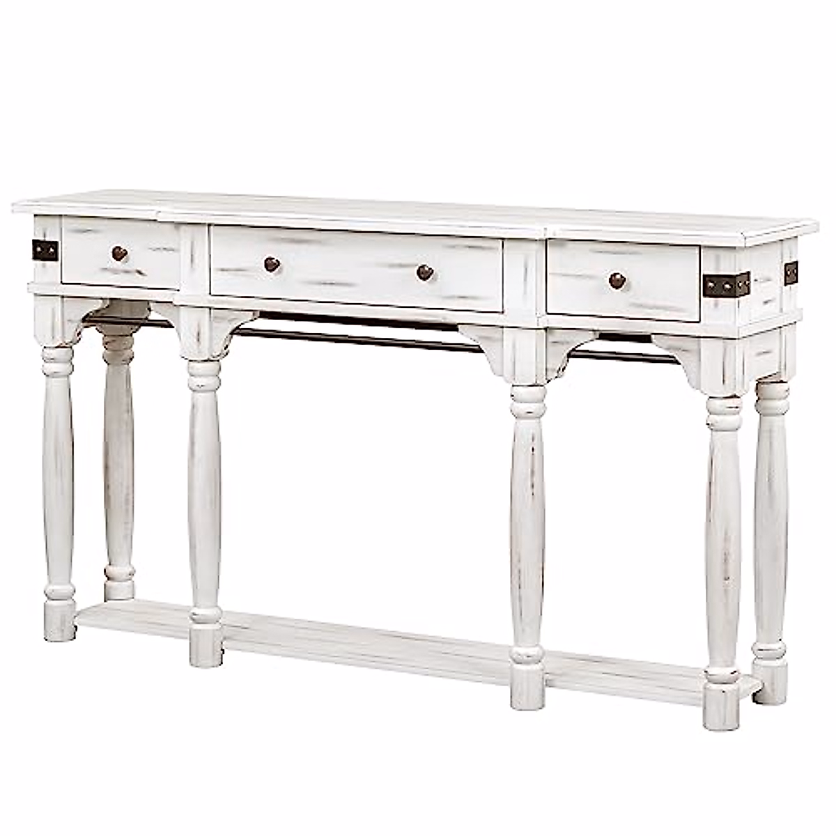 Bellemave Console Table Entryway Table with 3 Storage Drawers and Open Style Shelf Retro-Style Sofa Table for Living Room, Couch, Hallway, Foyer, Kitchen Counter (Creamy White)