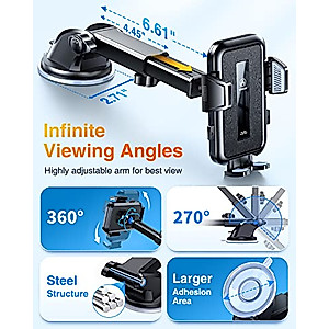 VANMASS 2022 Newest Car Phone Holder Mount [Upgraded Super Suction] Dashboard Phone Holder, Cell Phone Holder Car Dash Windshield Air Vent Stand for iPhone 14 13 12 Pro Max Samsung, Matt Black