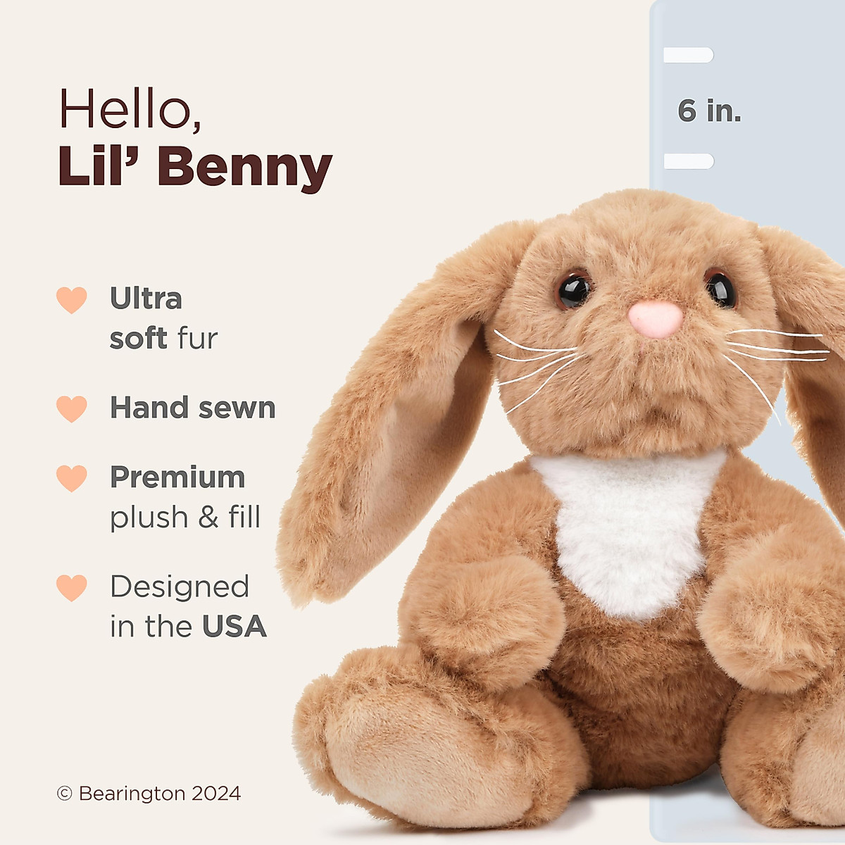 Bearington Lil' Benny The Rabbit Plush, 6 Inch Stuffed Bunny Rabbit, Small Easter Stuffed Animals