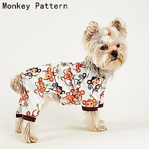 Dog Pajamas for Small Dogs Girl Boy Puppy Pjs Jammies 4 Leg Dog Clothes for Chihuahua Yorkie Summer Onesies Jumpsuit Clothing for Pet Dogs Male Female (Medium (Bust 14.56 in), Monkey)
