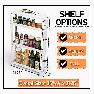 Slim Rolling Storage Cart with Wheels & Adjustable Shelving - Durable Metal Space-Saving 4 Tier Rolling Cart Ideal Kitchen - Narrow Bar Cart, Spice Rack, Utility Cart, Coffee Cart for Kitchen - WHITE