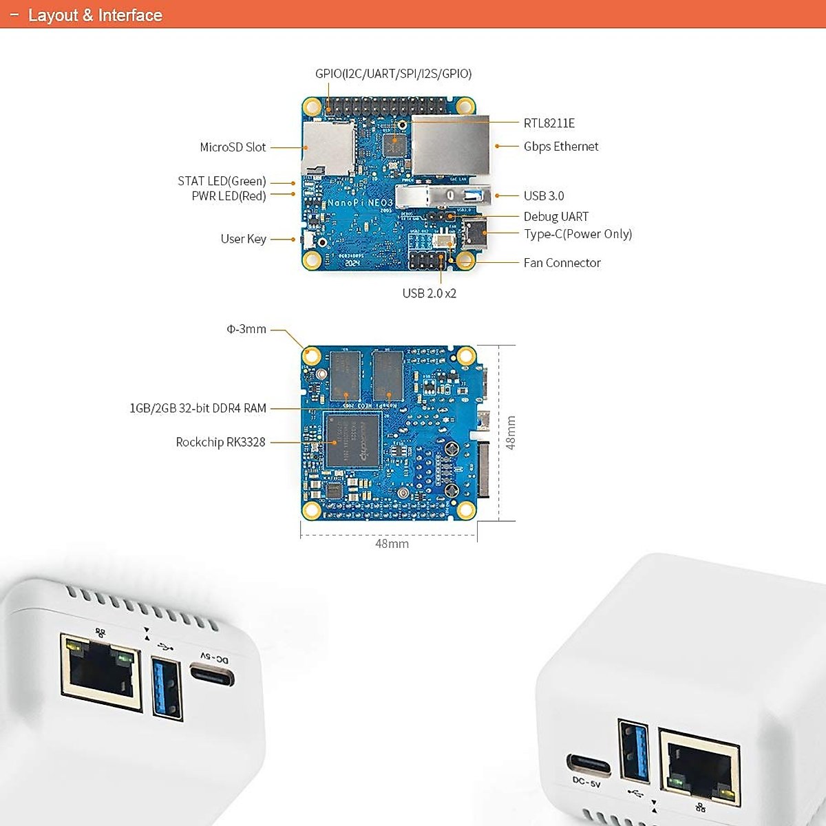 youyeetoo FriendlyElec NanoPi NEO3 Mini Router Single Board Computer Rockchip RK3328 Super Tiny ARM Board for IOT (2GB RAM,with Case and Heat Sink)