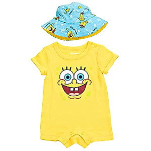SpongeBob SquarePants Newborn Baby Boys Romper and Hat Yellow/Blue 0-3 Months