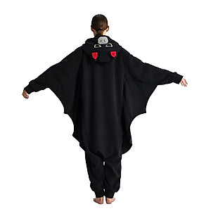 Kgromfy Black Bat Onesie Adult Halloween Animal Cosplay Outfits One Piece Costumes Party Jumpsuit Homewear M