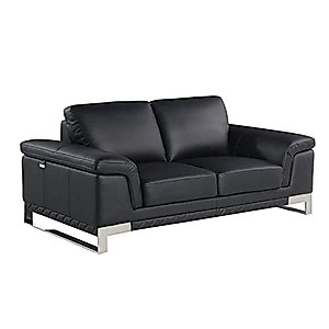 Blackjack Furniture Weston Collection Italian Leather Living Room, Den Loveseat, Black